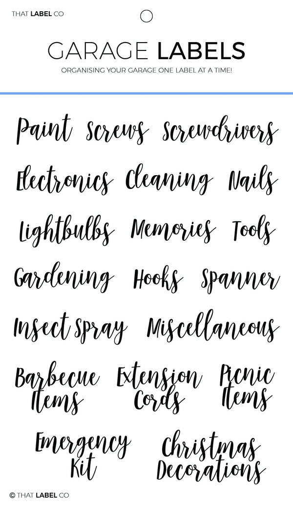 Garage Organisation Label Pack – The Design Bar Co