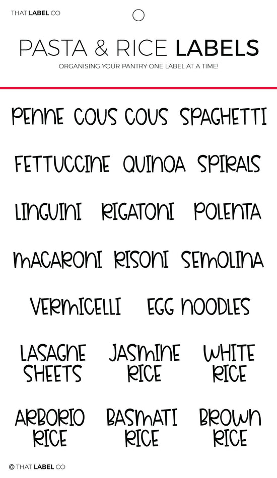 Pasta & Rice Organisation Label Pack – The Design Bar Co
